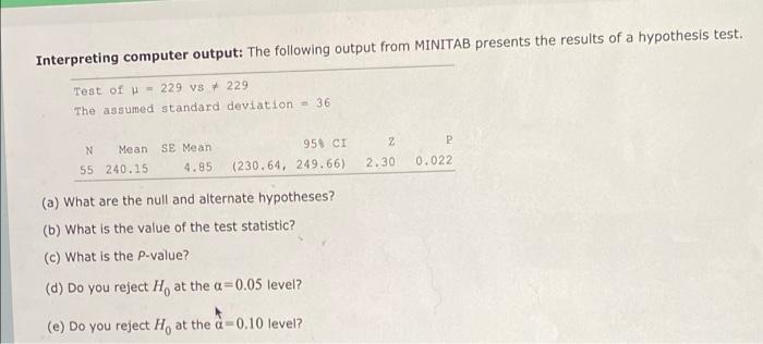 Solved Interpreting computer output: The following output | Chegg.com