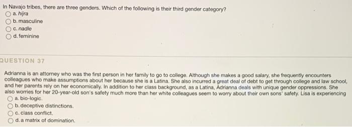 Solved In Navajo tribes, there are three genders. Which of | Chegg.com