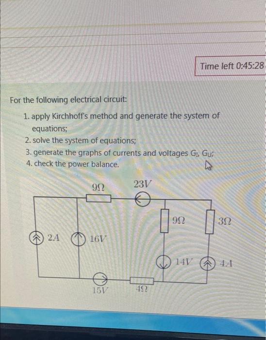 Solved For the following electrical circuit: 1. apply | Chegg.com