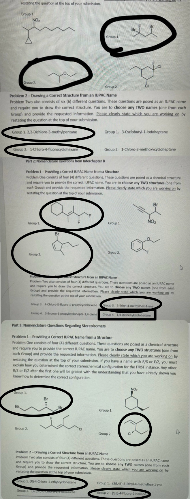 Solved by an EXPERT For the following circled structures or IUPAC names, | Chegg.com