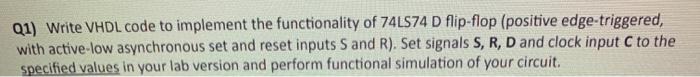Solved Q1 Write Vhdl Code To Implement The Functionality Of