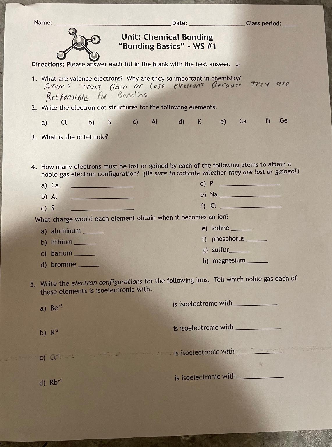 Solved Name: Date:Class period:Unit: Chemical Bonding | Chegg.com