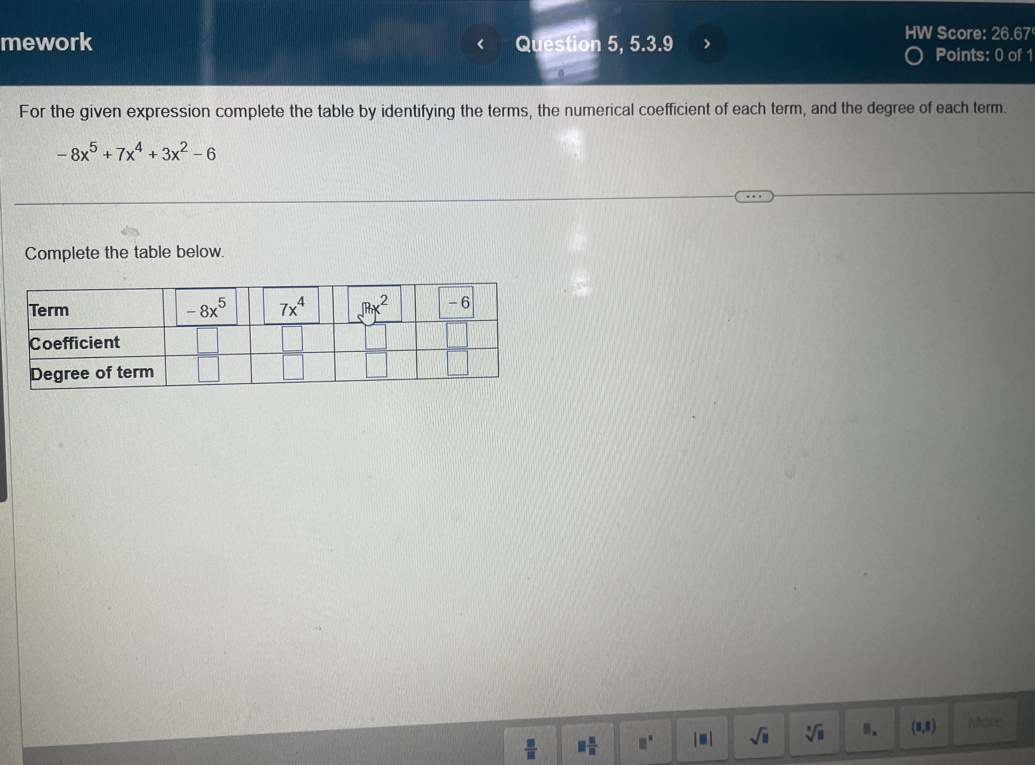 Solved meworkQuestion 5, 5.3.9HW Score: 26.67Points: 0 ﻿of | Chegg.com