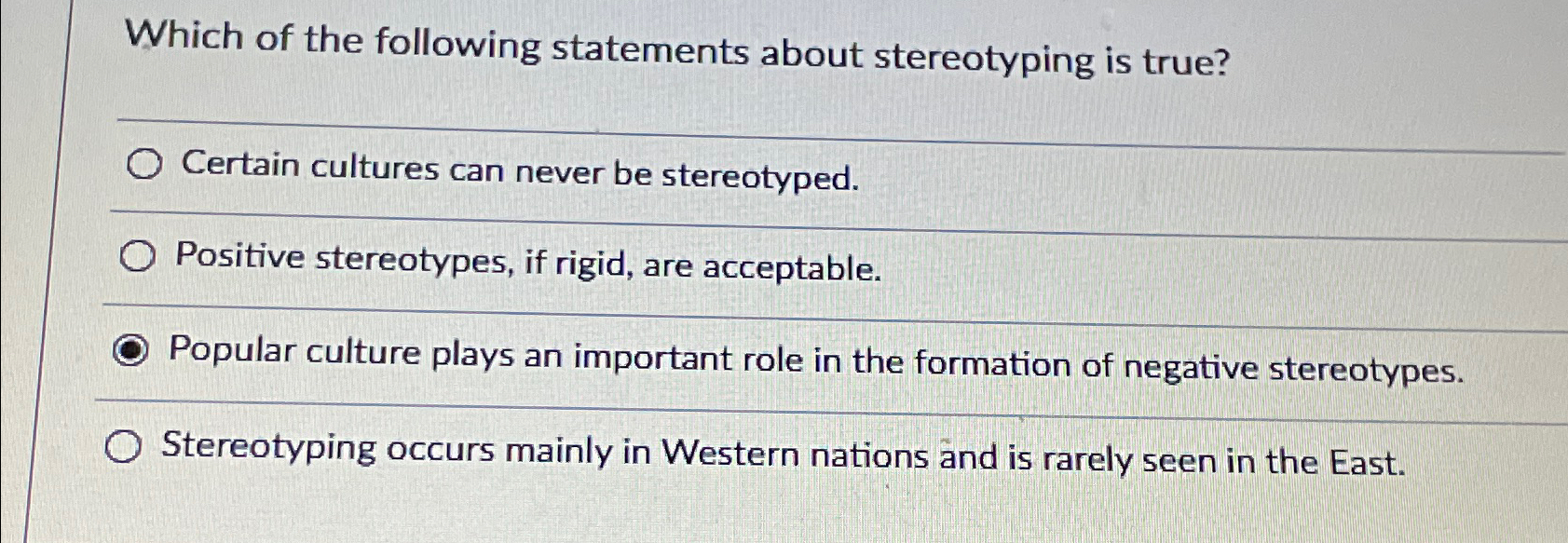 Solved Which of the following statements about stereotyping | Chegg.com