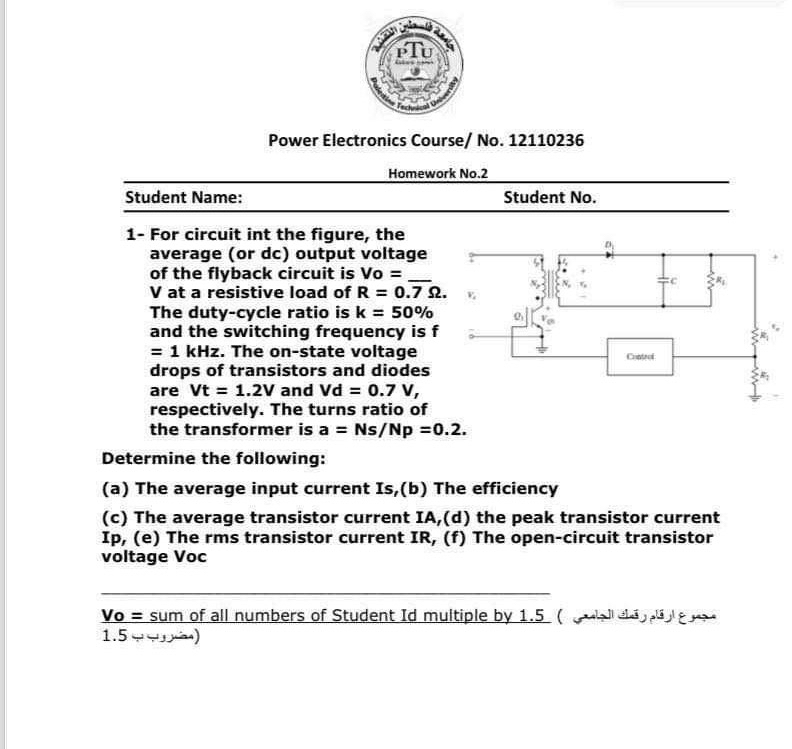 Solved Power Electronics Course/ ﻿No. 12110236Homework | Chegg.com