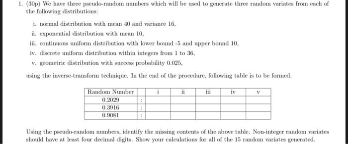 Solved 1 30p We Have Three Pseudo Random Numbers Which