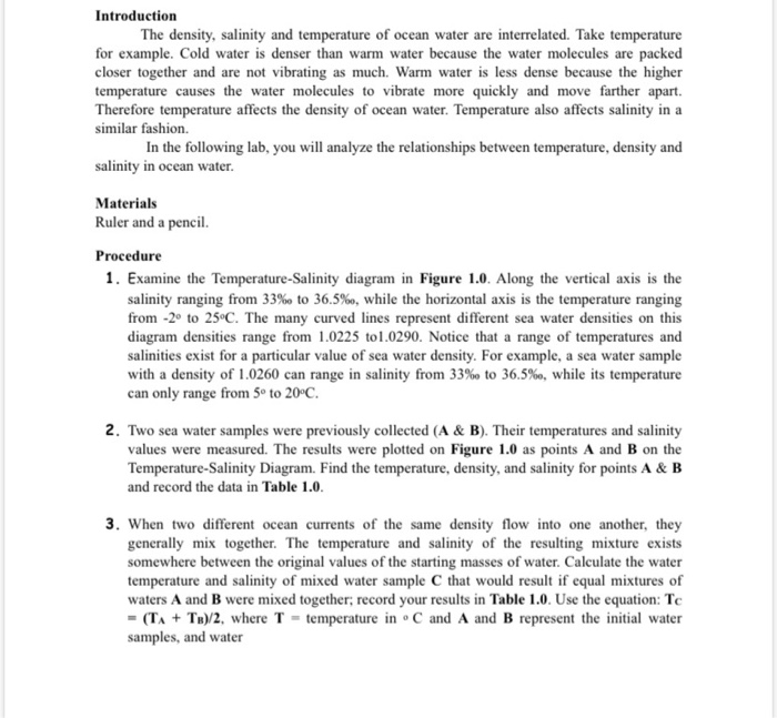 Solved Introduction The density, salinity and temperature of | Chegg.com
