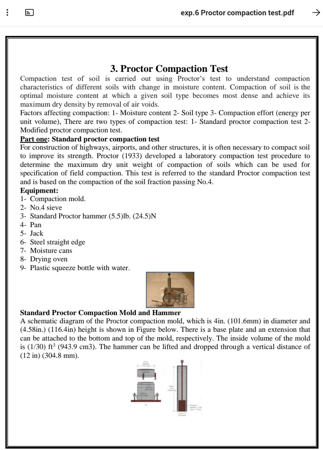 3. Proctor Compaction Test Compaction test of soil is | Chegg.com