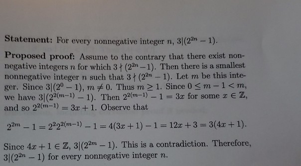 Solved Statement: For every nonnegative integer n, 3(24-1). | Chegg.com
