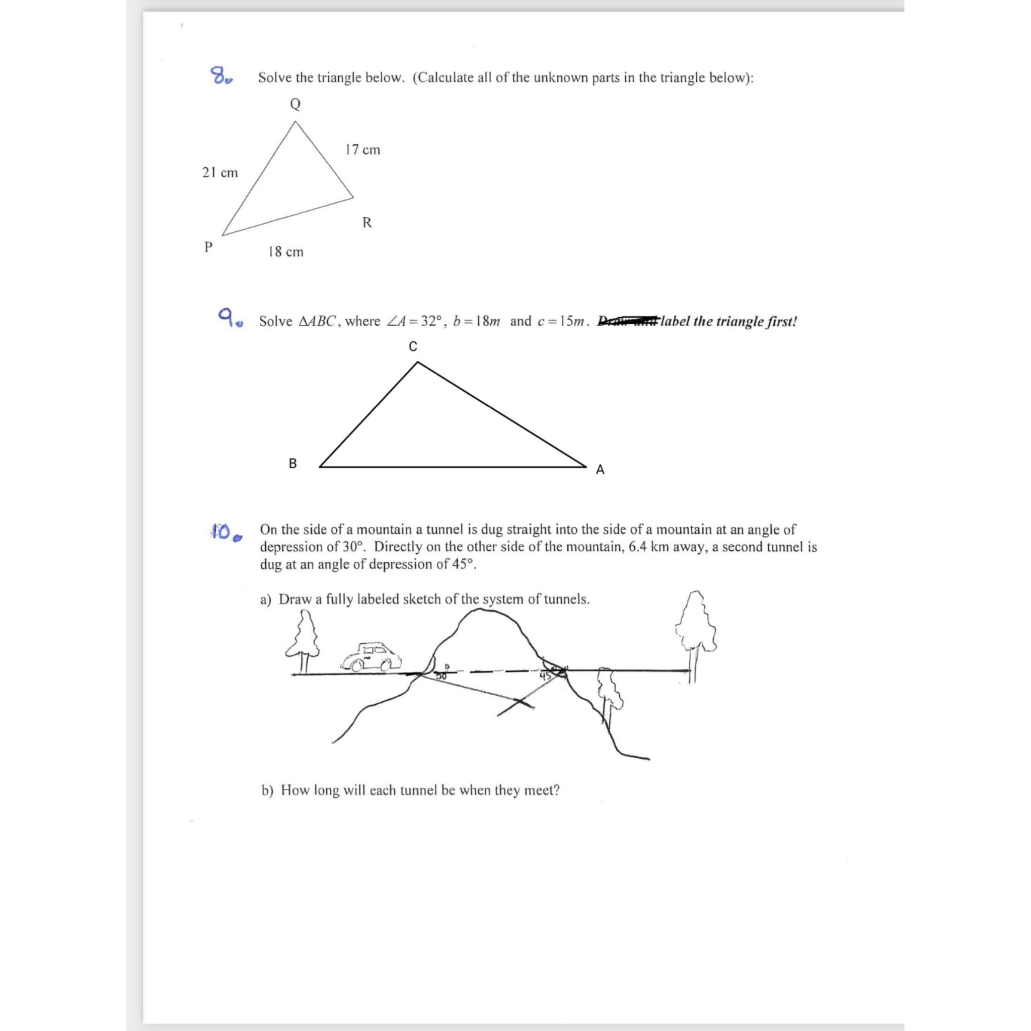 Solved Solve the triangle below. (Calculate all of the | Chegg.com