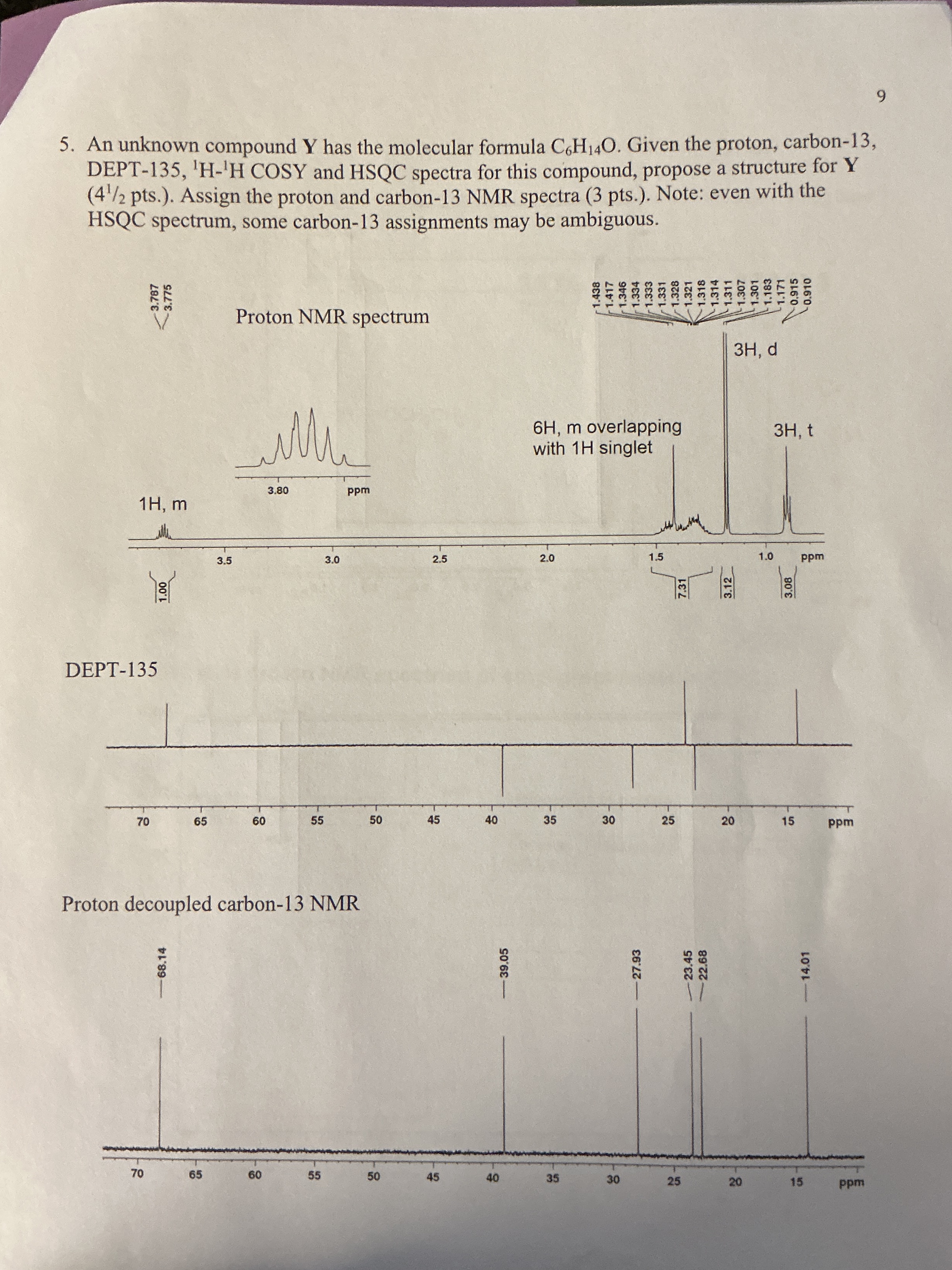 An unknown compound Y ﻿has the molecular formula | Chegg.com