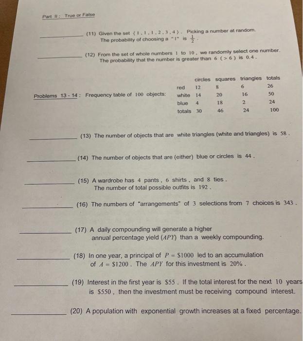 Solved Part II: True or False Problems 13-14: Frequency | Chegg.com