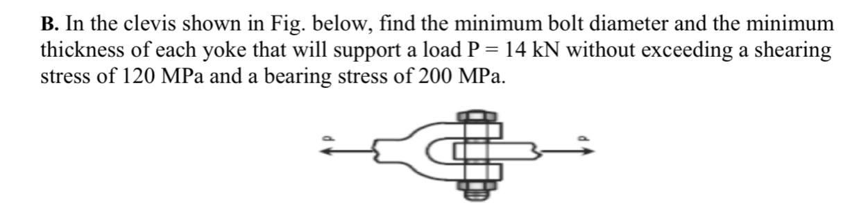 Solved B. In the clevis shown in Fig. below, find the | Chegg.com
