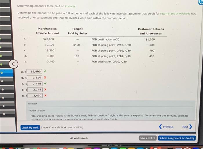 Determining amounts to be paid on invoices Determine | Chegg.com