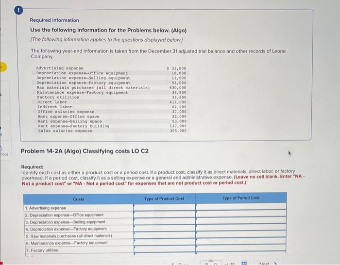 Solved Required information Use the following information | Chegg.com