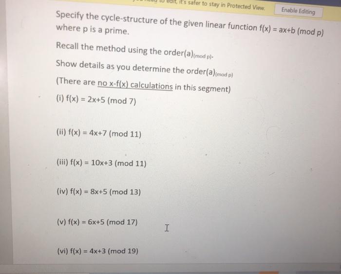 Solved it's safer to stay in Protected View, Enable Editing | Chegg.com