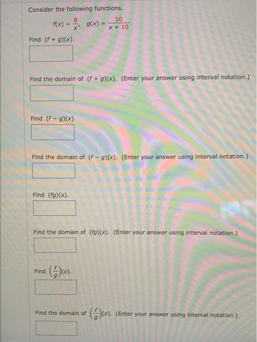 Solved Consider the following functions. f(x)=x8,g(x)=x+1010 | Chegg.com