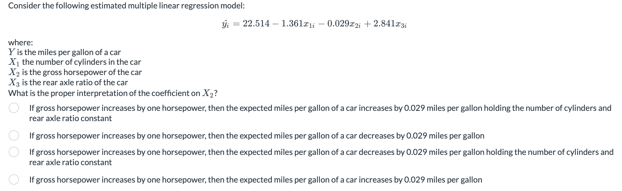 Solved Consider the following estimated multiple linear | Chegg.com