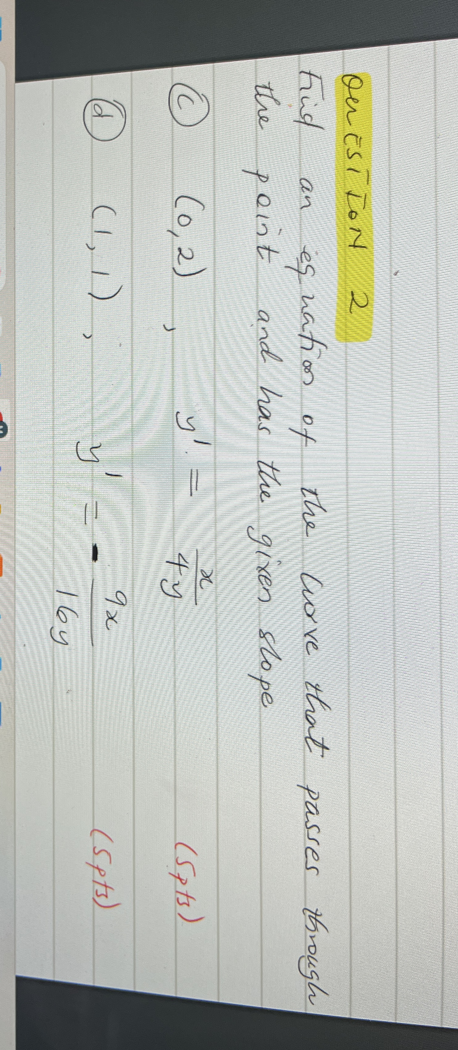 Solved Question 2Find an eq nation of the Corve that passes | Chegg.com