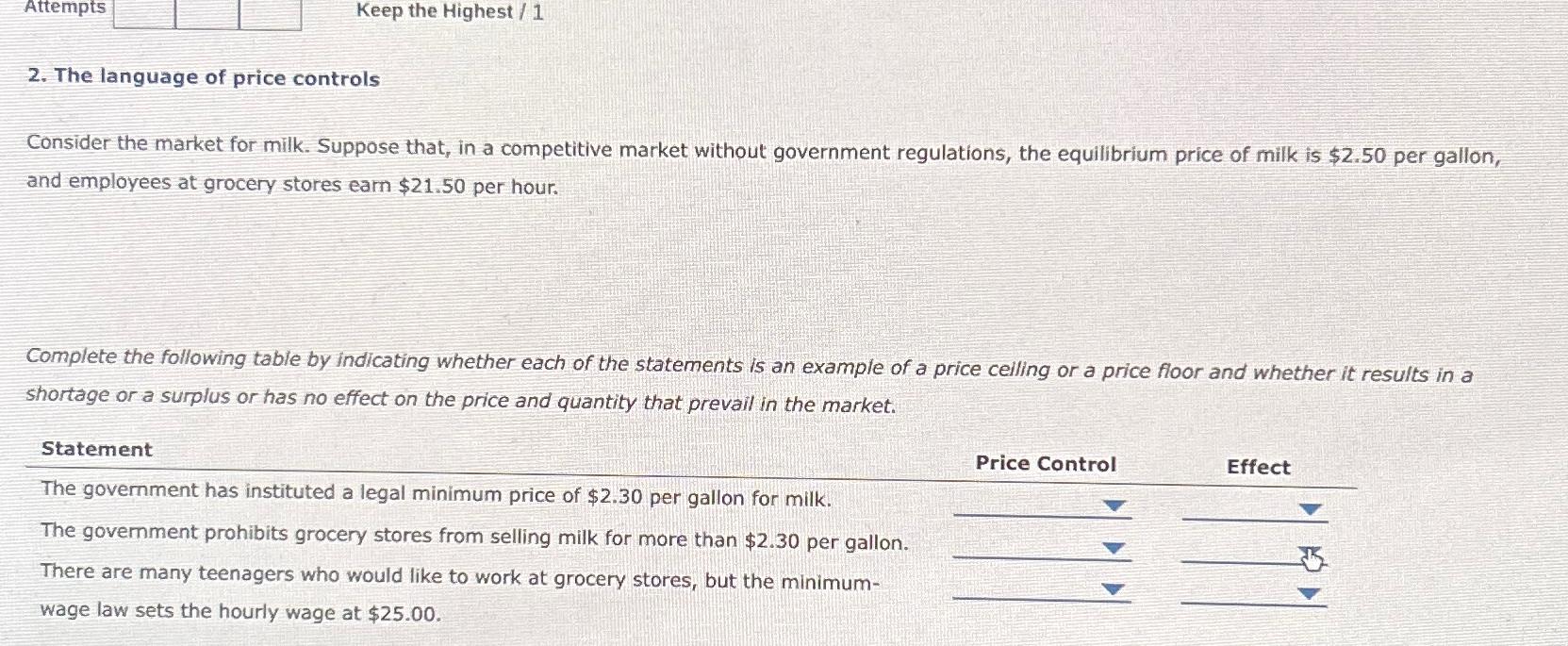 Solved AttemptsKeep the Highest / 12. ﻿The language of price | Chegg.com