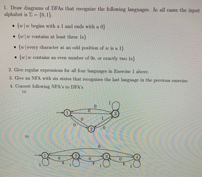 Solved 1. Draw diagrams of DFAs that recognize the following | Chegg.com