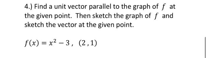 Solved 4.) Find a unit vector parallel to the graph of f at | Chegg.com