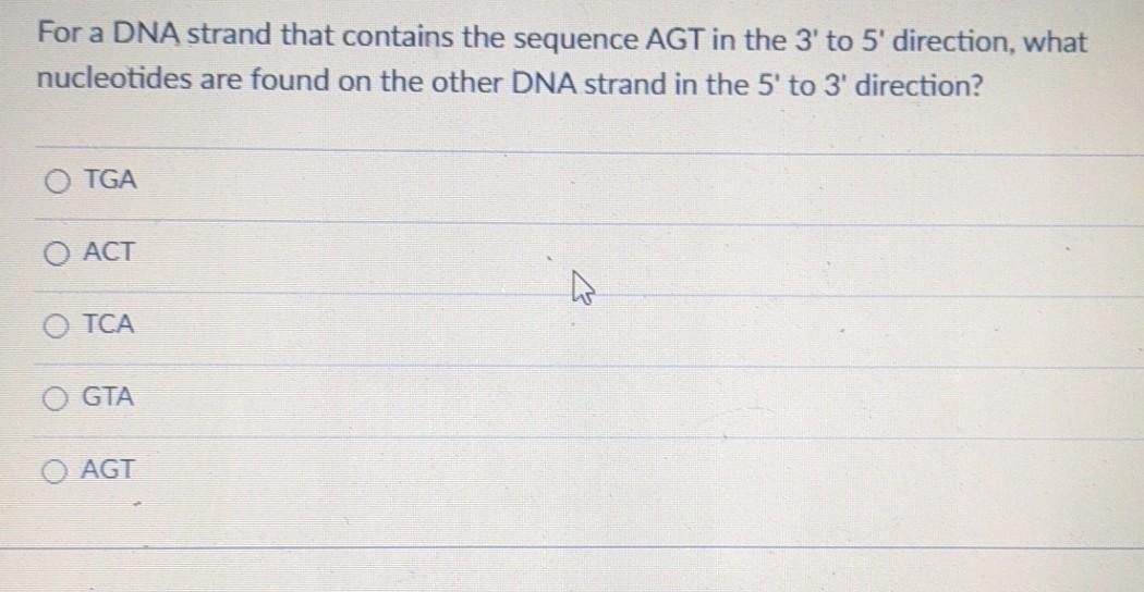 Solved For a DNA strand that contains the sequence AGT in | Chegg.com