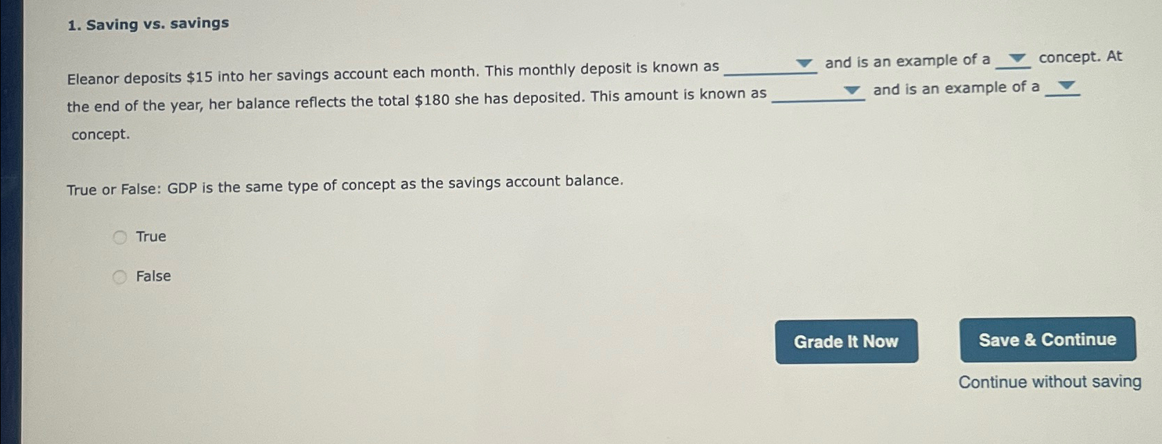 Solved Saving vs. ﻿savingsEleanor deposits $15 ﻿into her | Chegg.com