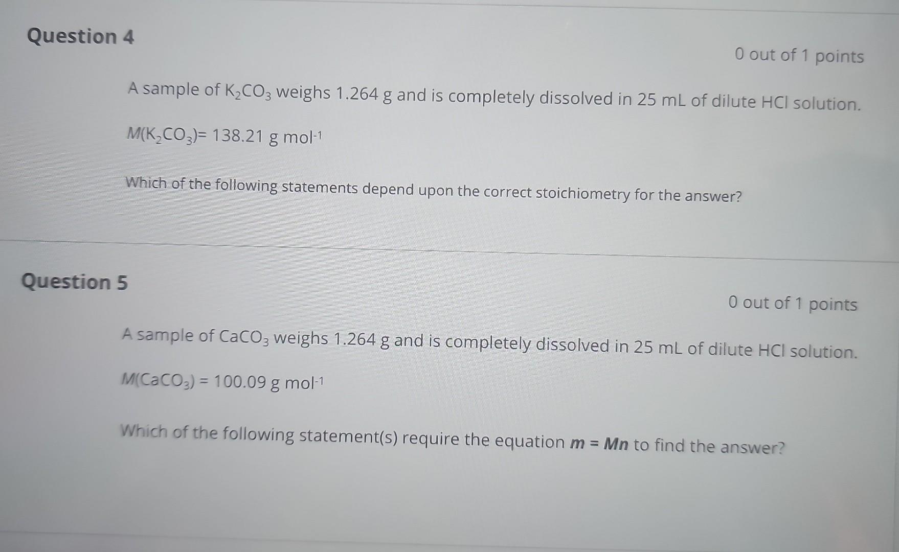 A sample of K2CO3 weighs 1.264 g and is completely | Chegg.com