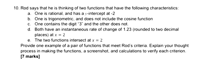 Solved Rod says that he is thinking of two functions that | Chegg.com