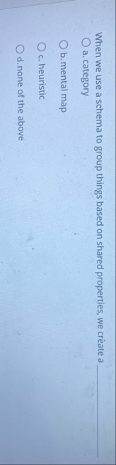 Solved When we use a schema to group things based on shared | Chegg.com