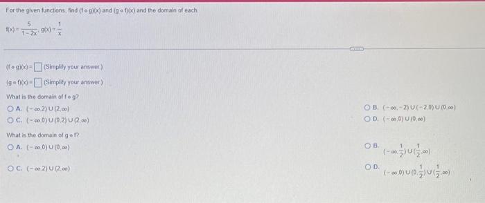 Solved For the given functions, find (f∘g)(x) and (g∘f)(x) | Chegg.com