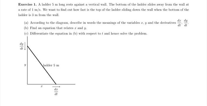 Solved Exercise 1. A ladder 5 m long rests against a | Chegg.com