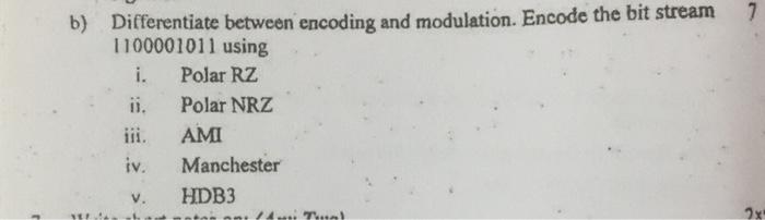 Solved 7 b) Differentiate between encoding and modulation. | Chegg.com