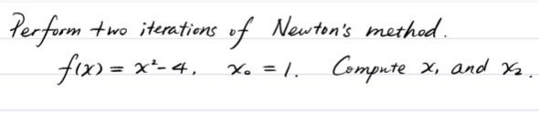 Solved Perform two iterations of Newton's method. f(x) = | Chegg.com