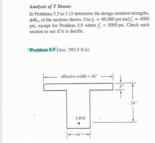 Solved Analysis of T Beams In Problems 5.5 to 5.15 determine | Chegg.com