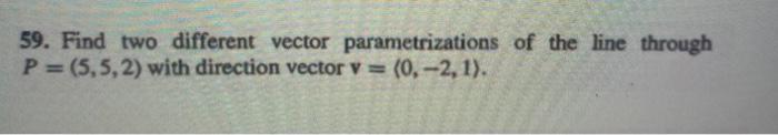 Solved 59. Find two different vector parametrizations of the | Chegg.com