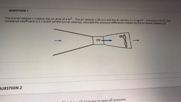 Solved QUESTION 1 The tunnel labeled (1) below has an area | Chegg.com