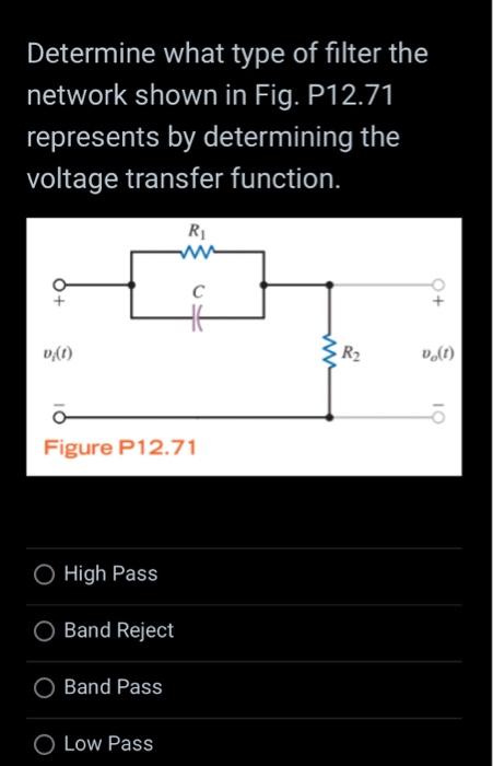 Solved Determine what type of filter the network shown in | Chegg.com