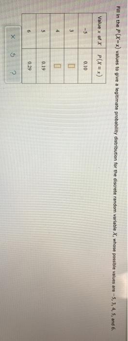 Solved Fill in the P(x-x) values to give a legitimate | Chegg.com