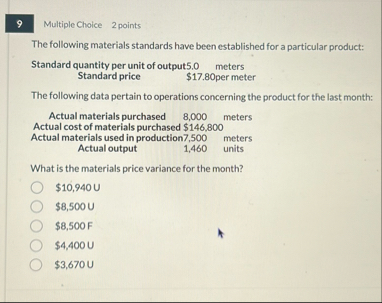 Solved 9Multiple Choice2 ﻿pointsThe following materials | Chegg.com