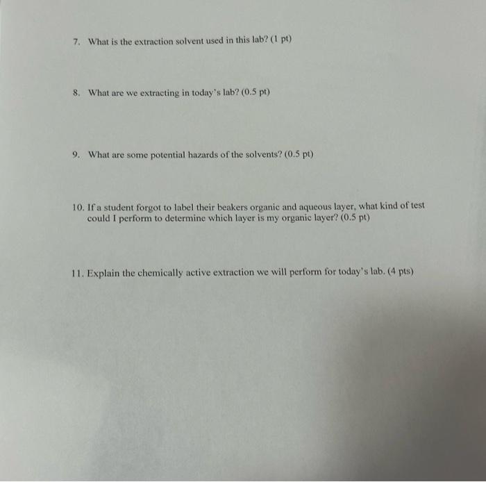 Solved 1. Define extraction. (0.5pts) Extraction Prelab 2. | Chegg.com