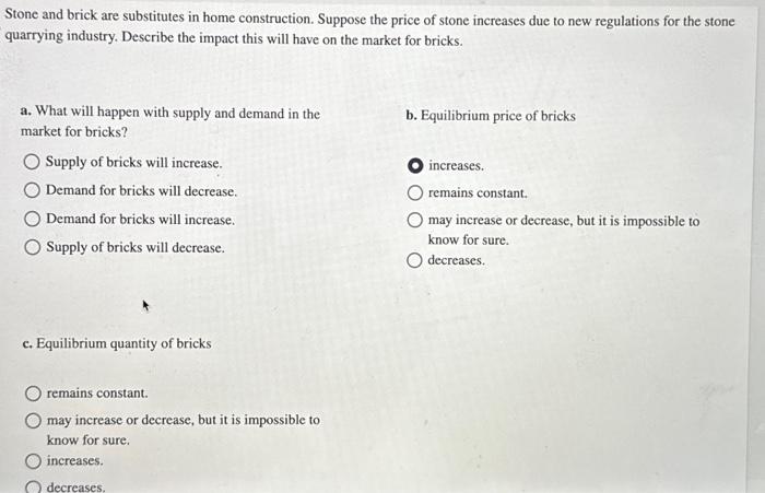 Solved Stone and brick are substitutes in home construction. | Chegg.com