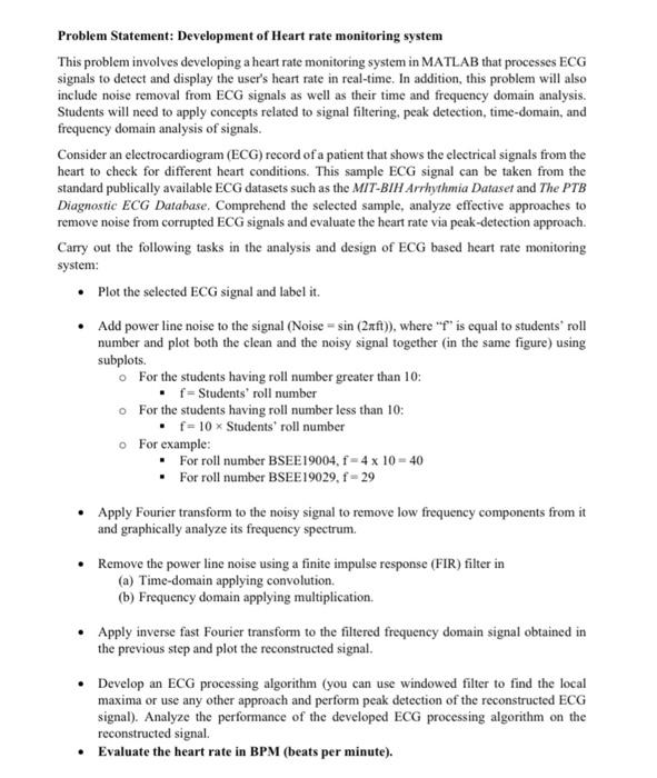 Solved Problem Statement: Development of Heart rate | Chegg.com