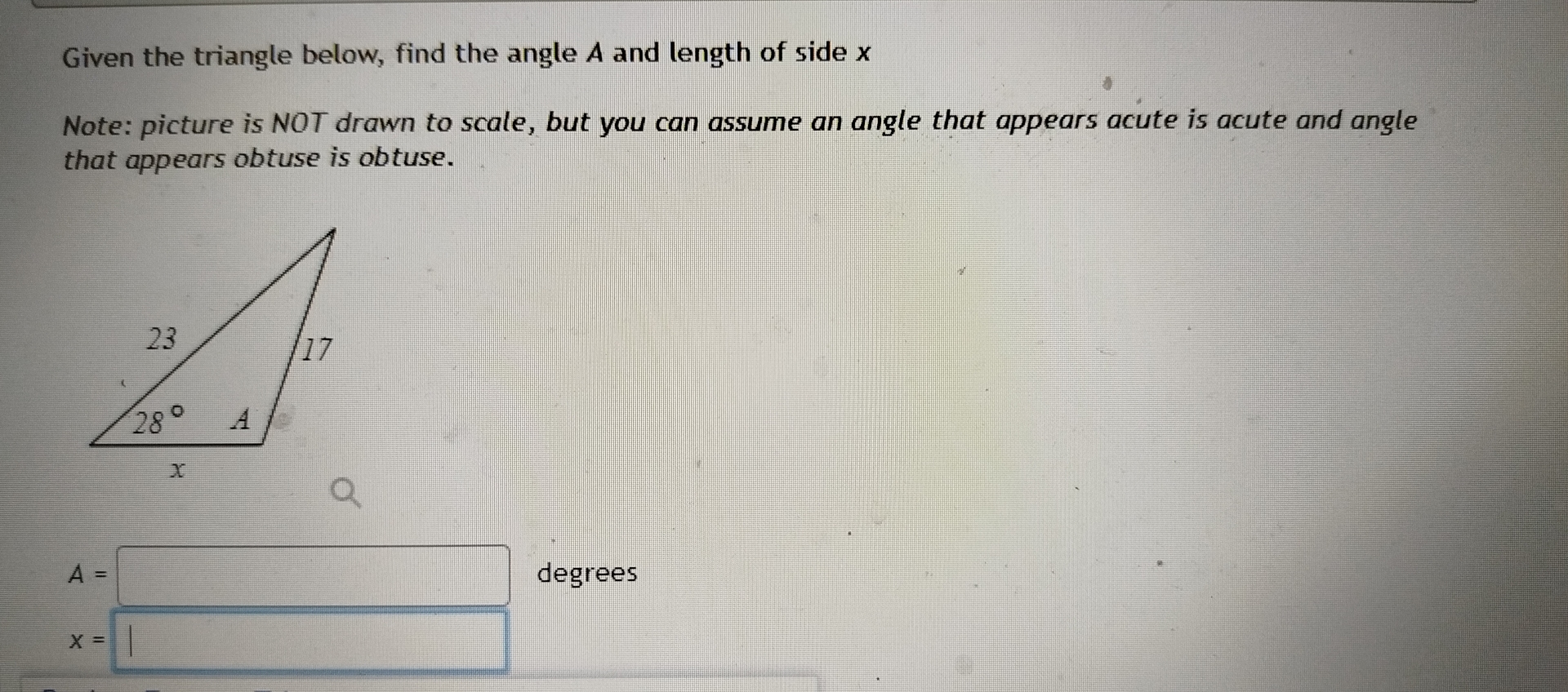 Solved Given the triangle below, find the angle A and length | Chegg.com
