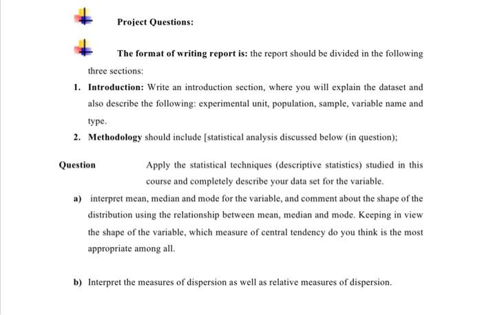 Project Questions: The format of writing report is: | Chegg.com