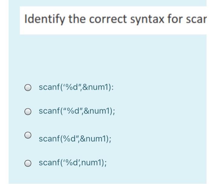 Solved Identify the correct syntax for scar | Chegg.com