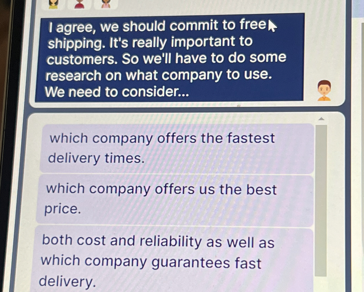 Solved I agree, we should commit to free, shipping. It's | Chegg.com