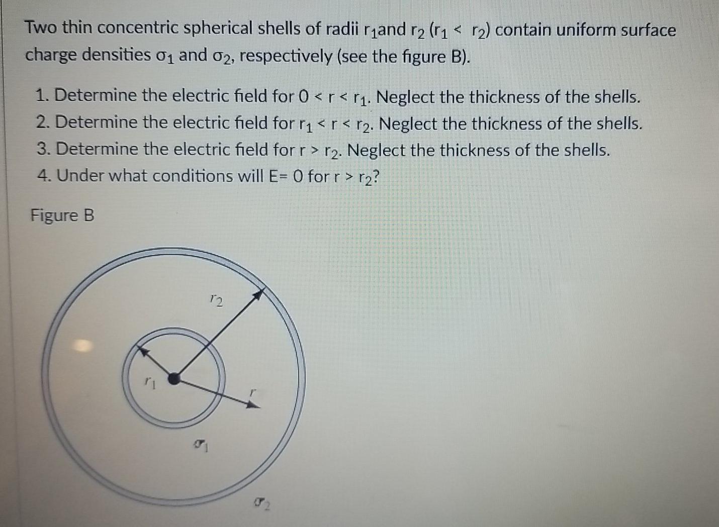 Solved Two thin concentric spherical shells of radii riand | Chegg.com