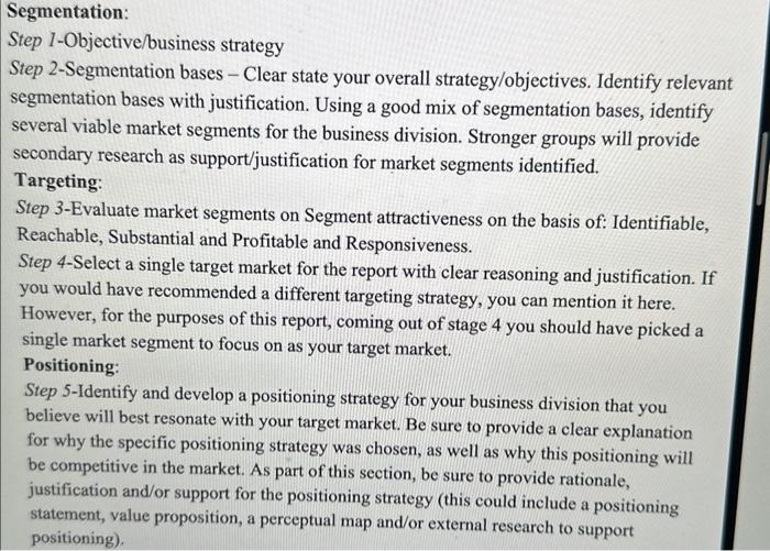 Solved MARKETING REPORT STP ( TARGETING STEP 3) step 3 - | Chegg.com